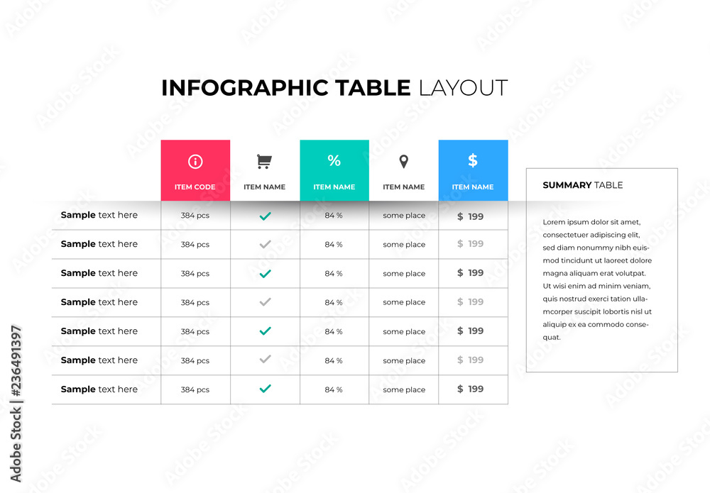 Infographic Table Layout With Multicolored Squares Stock Template Adobe Stock