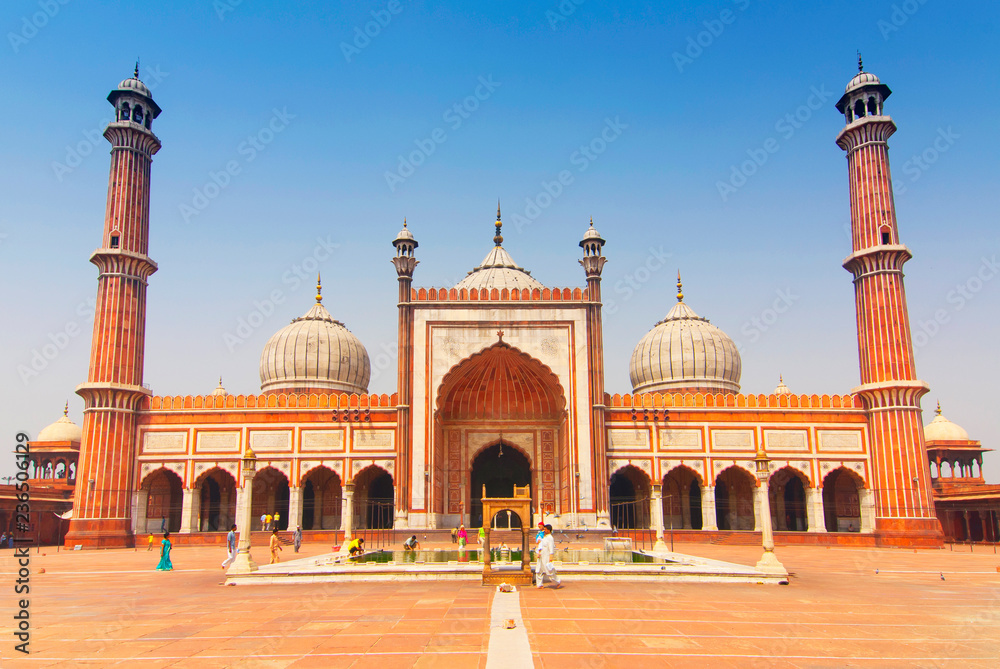 Islamic Jama Masjid Mosque, Masjid i Jahan Numa, with domes and ...