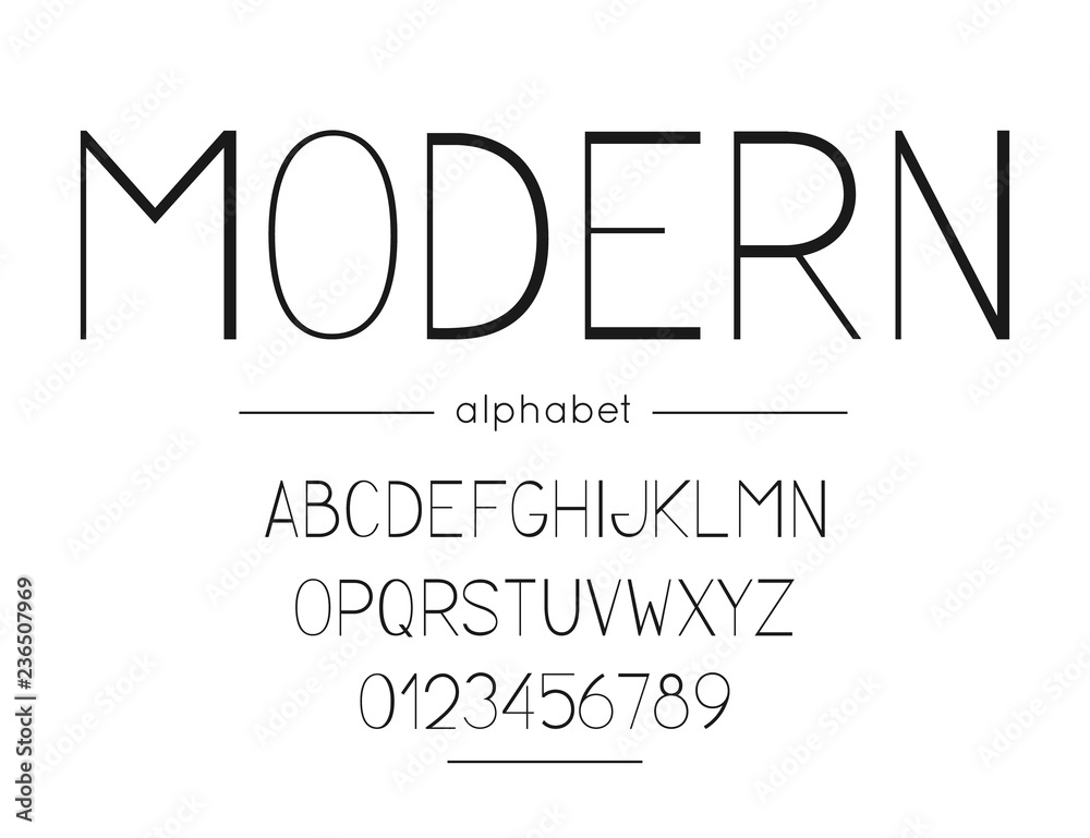 Vector Modern font and alphabet. Type with letters and numeral. Stock ...