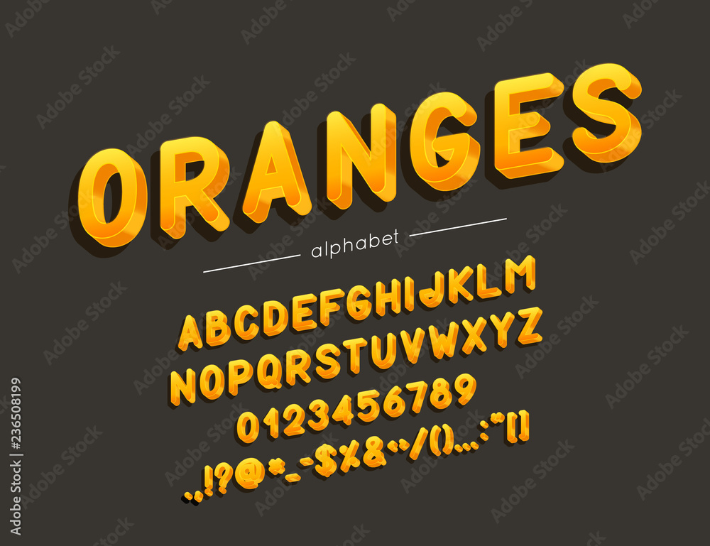 Vector Oranges font and alphabet. Type with colorful letters, numerals ...