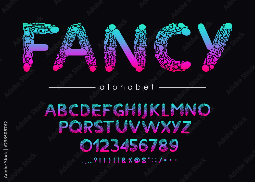 Fancy vector font and alphabet. Type with colorful letters, numerals ...