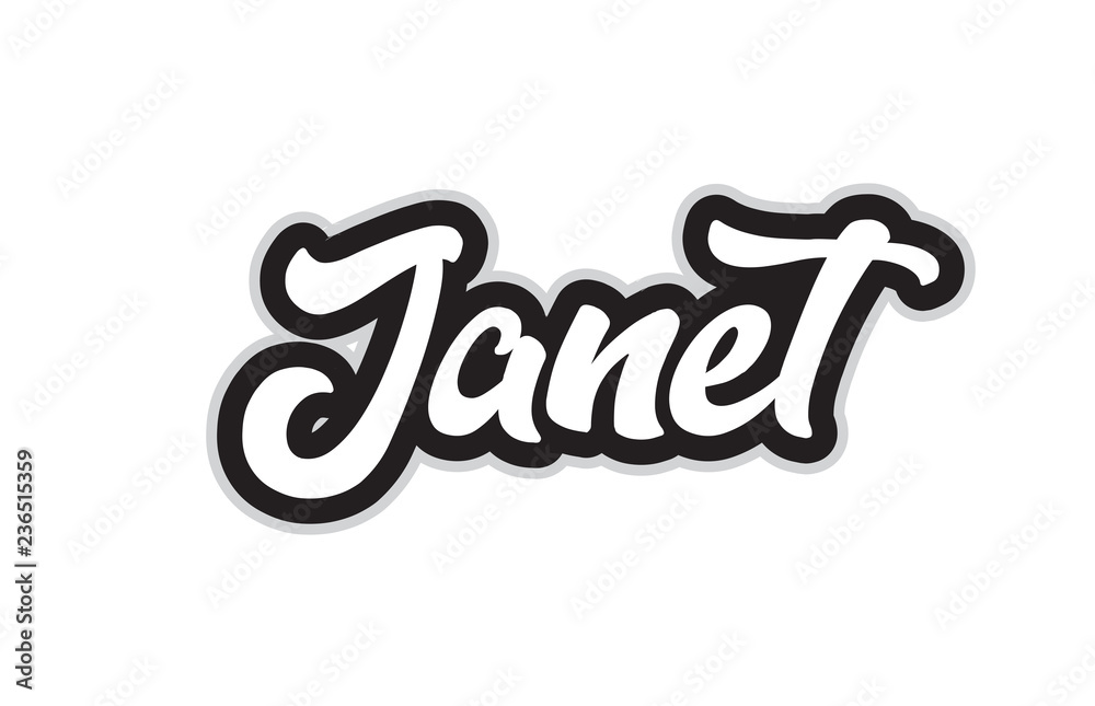 black and white janet hand written word text for typography logo design ...