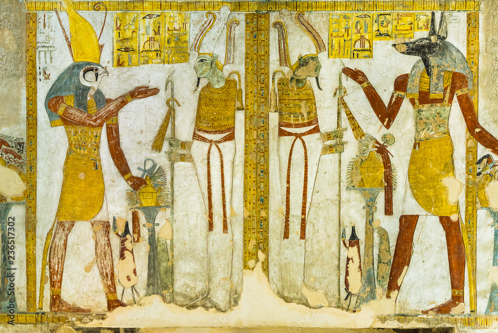 Ancient mural of god Horus and Anubis Stock Photo | Adobe Stock