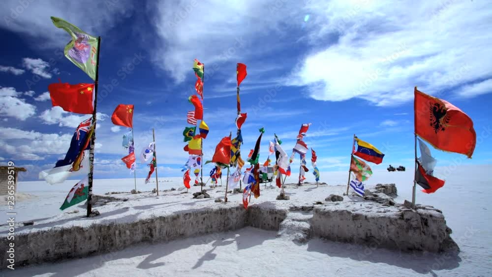 Salar de Uyuni Salt flats World International Flags flying a desert ...