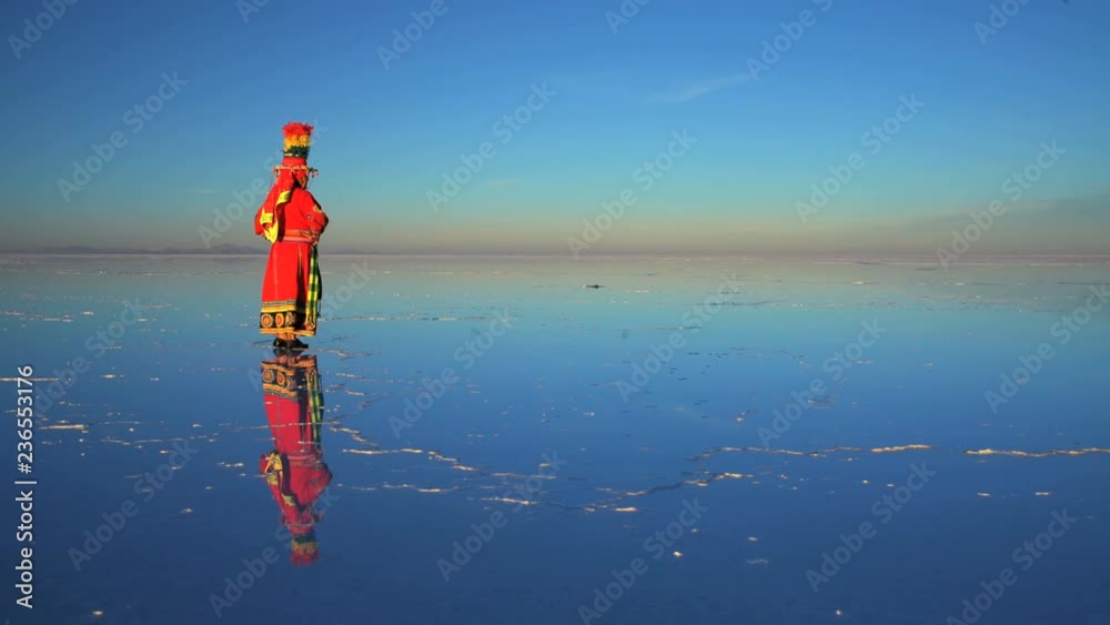 South American Indigenous female standing in traditional dress at ...