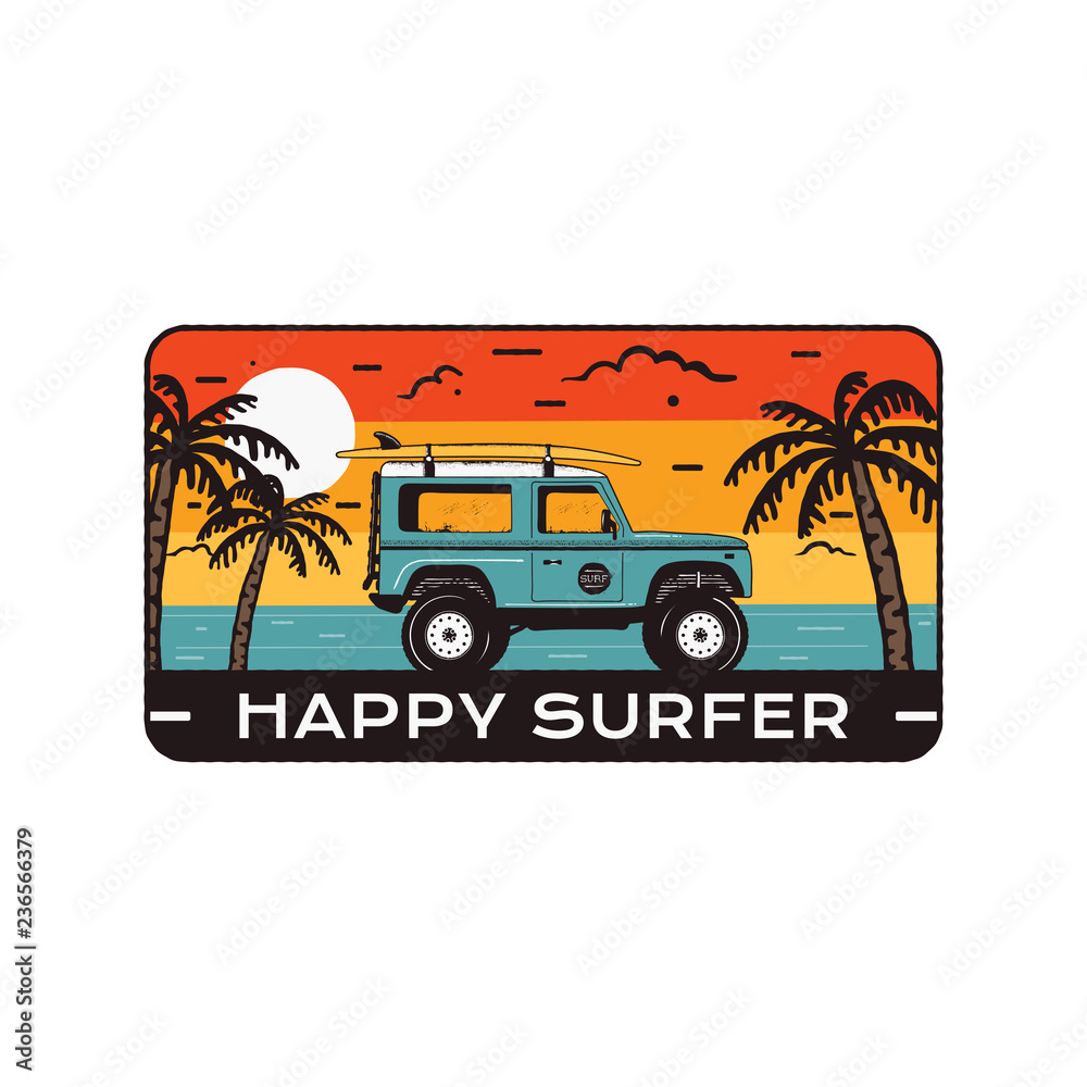 Surfing Logo Emblem. Vintage hand drawn travel badge, poster. Featuring ...