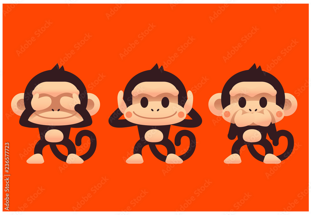 Vector set of cute monkey closing eyes ears mouth, three wise monkeys ...