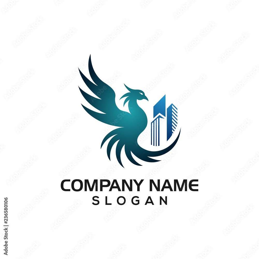 Phoenix and Building for Construction or Real Estate logo template with ...
