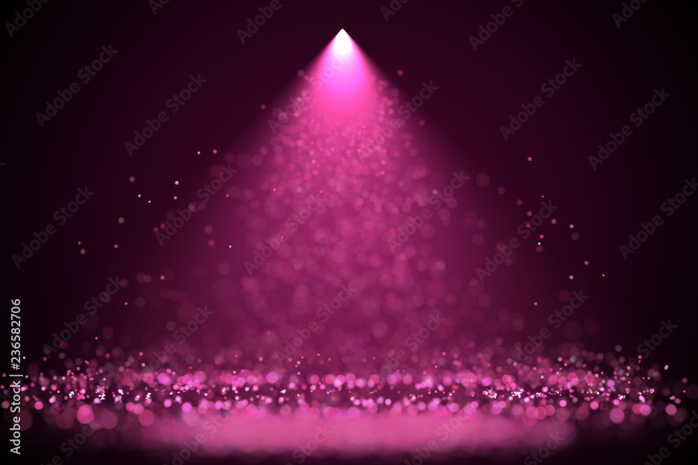 Pink light spotlight with falling glowing sparkles Stock Illustration ...