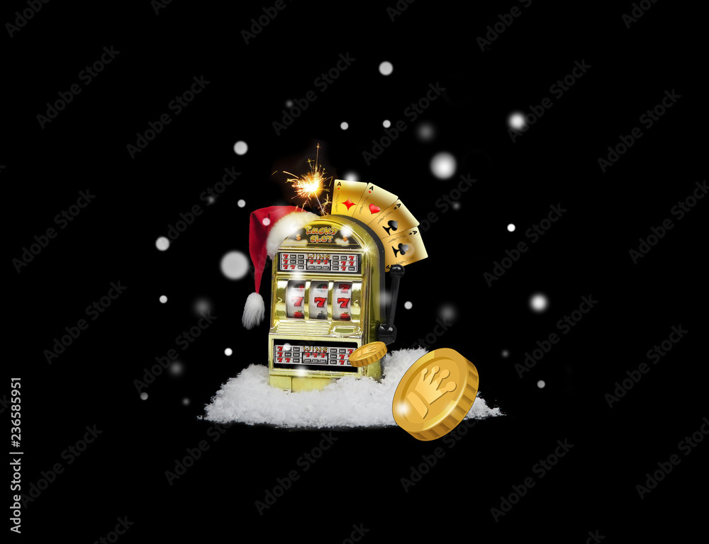Slots machines and christmas. On a black background. illustration Stock ...