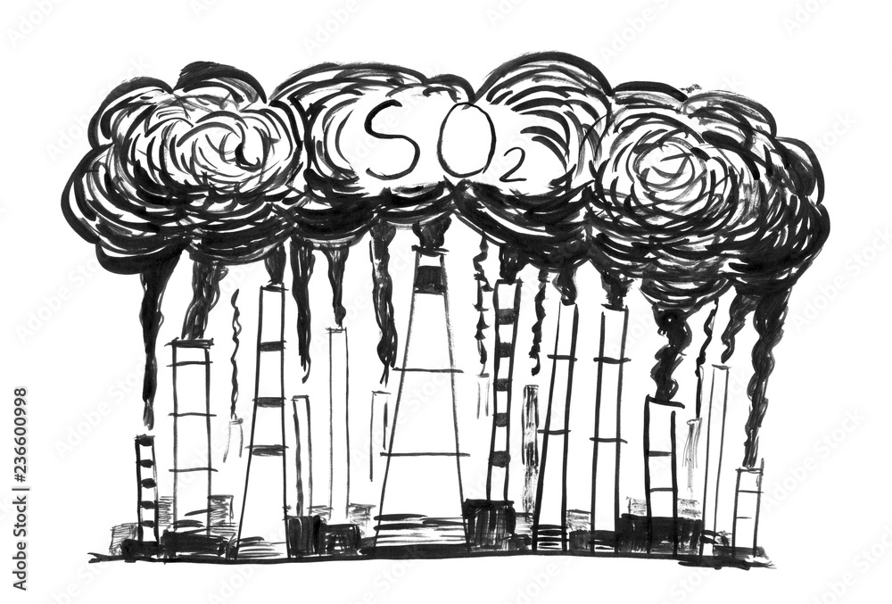 Black brush and ink artistic rough hand drawing of smoke coming from ...