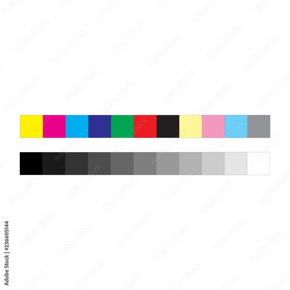 CMYK press marks color and greyscale bar, vector illustration isolated ...