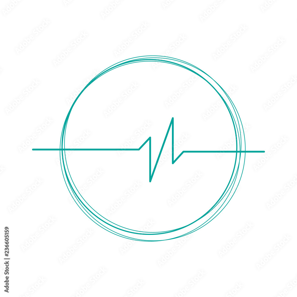 Linear Cardiogram in cricle logo. Cardiology heart beat monitor. Ecg ...