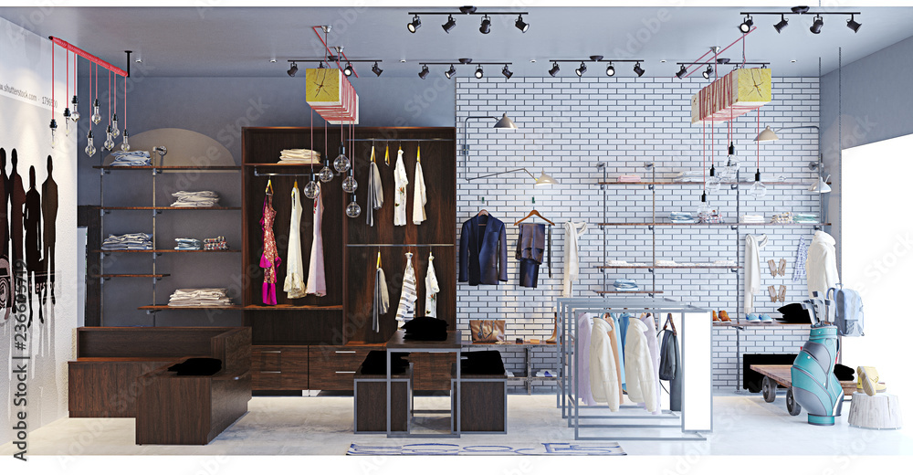3d render fashion shop interior Stock Illustration | Adobe Stock