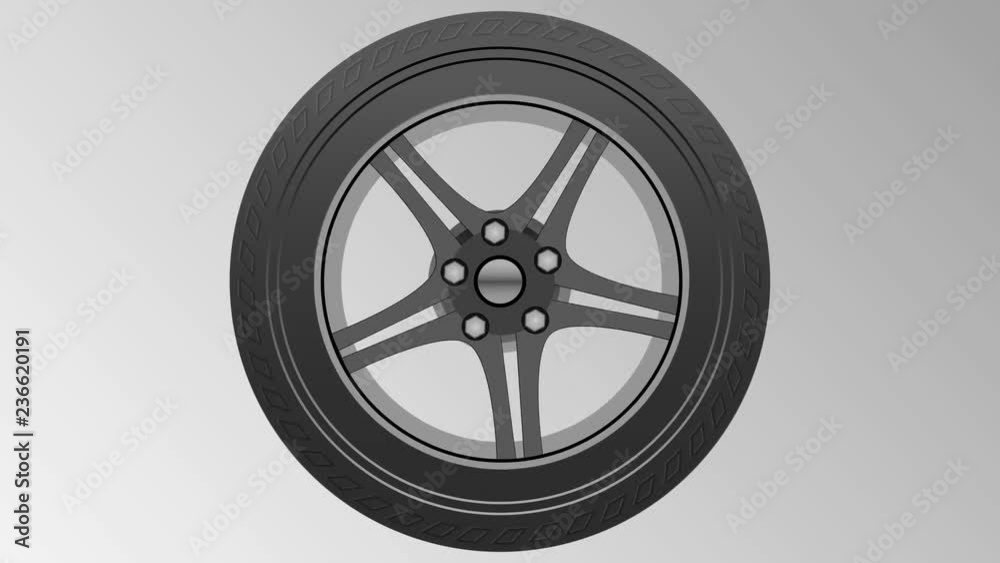 Shiny new car wheel isolated on gray degrade background with spinning ...