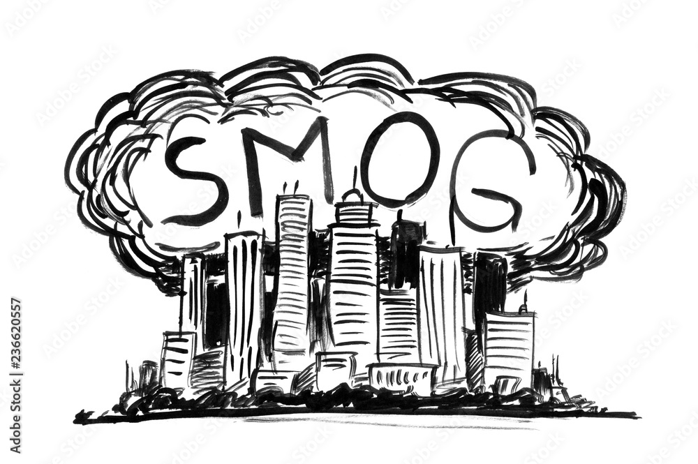 Black brush and ink artistic rough hand drawing of high rise building ...