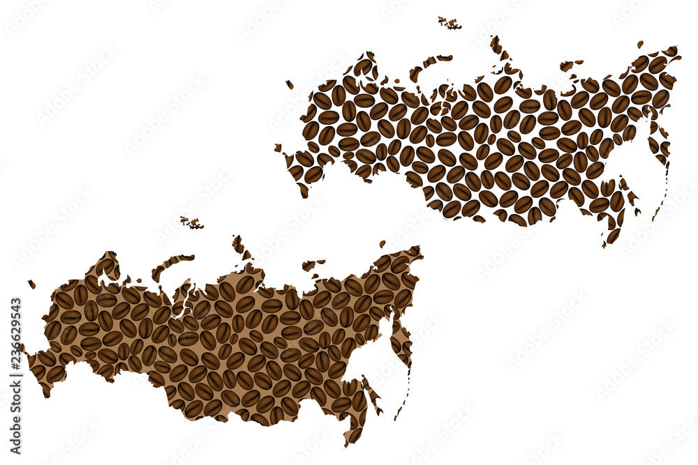 Russia - map of coffee bean, Russian Federationo map made of coffee ...