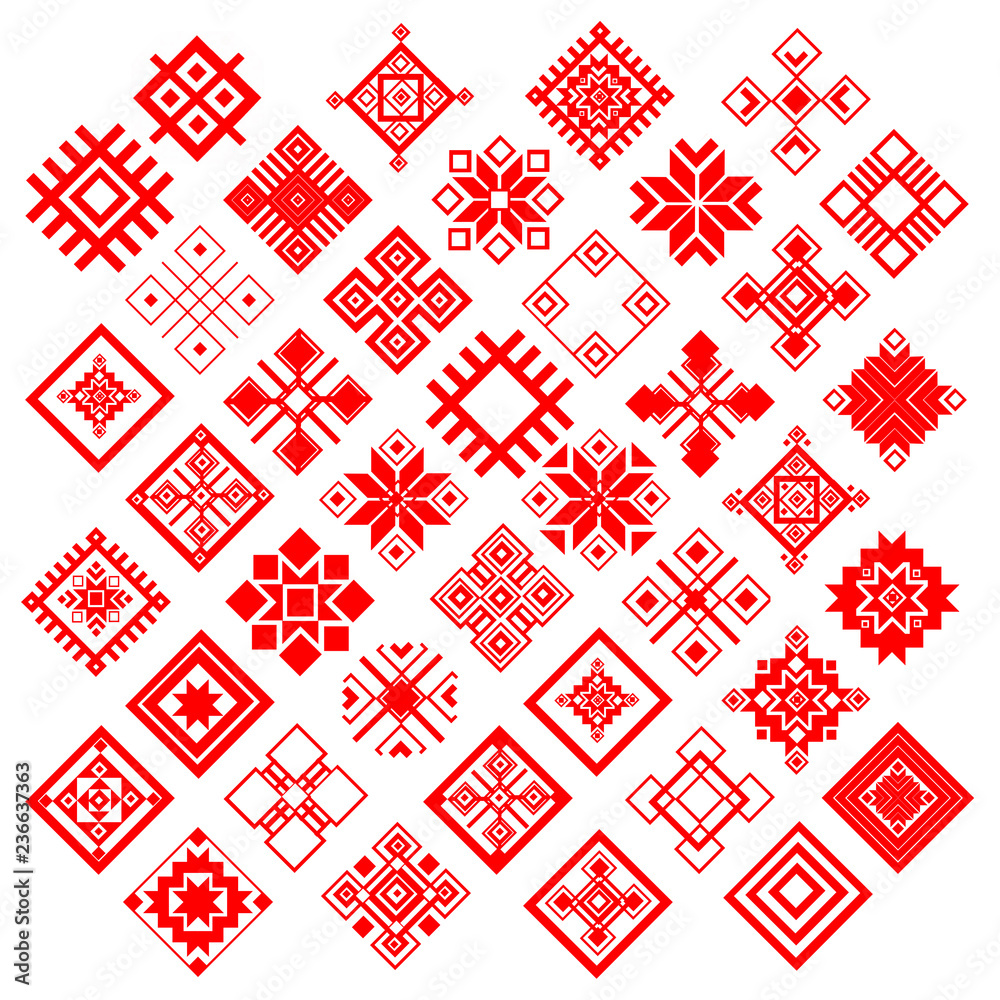 Red ethnic Slavic pattern on white background Stock Illustration ...
