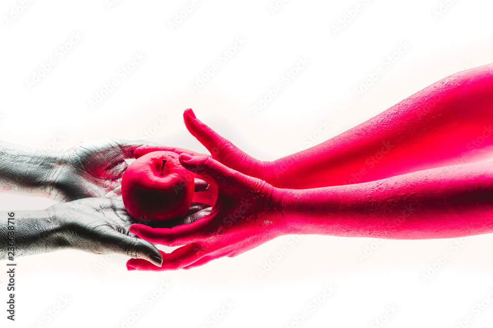 Adam and Eve concept, hands with an apple, first people, original sin ...