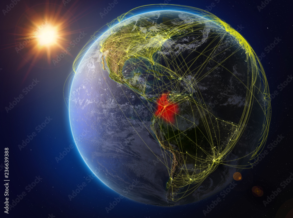 Colombia from space. Planet Earth with network representing ...