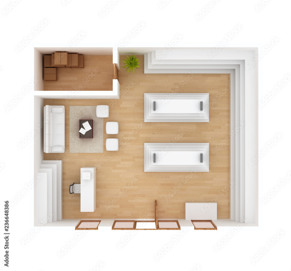 Retail store interior floorplan 3D top view Stock Illustration | Adobe ...