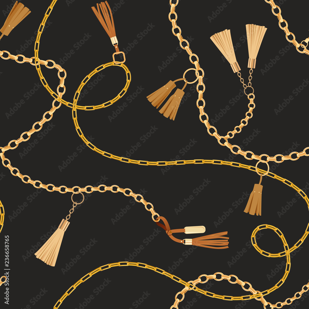 Fashion Seamless Pattern with Golden Chains. Fabric Design Background ...