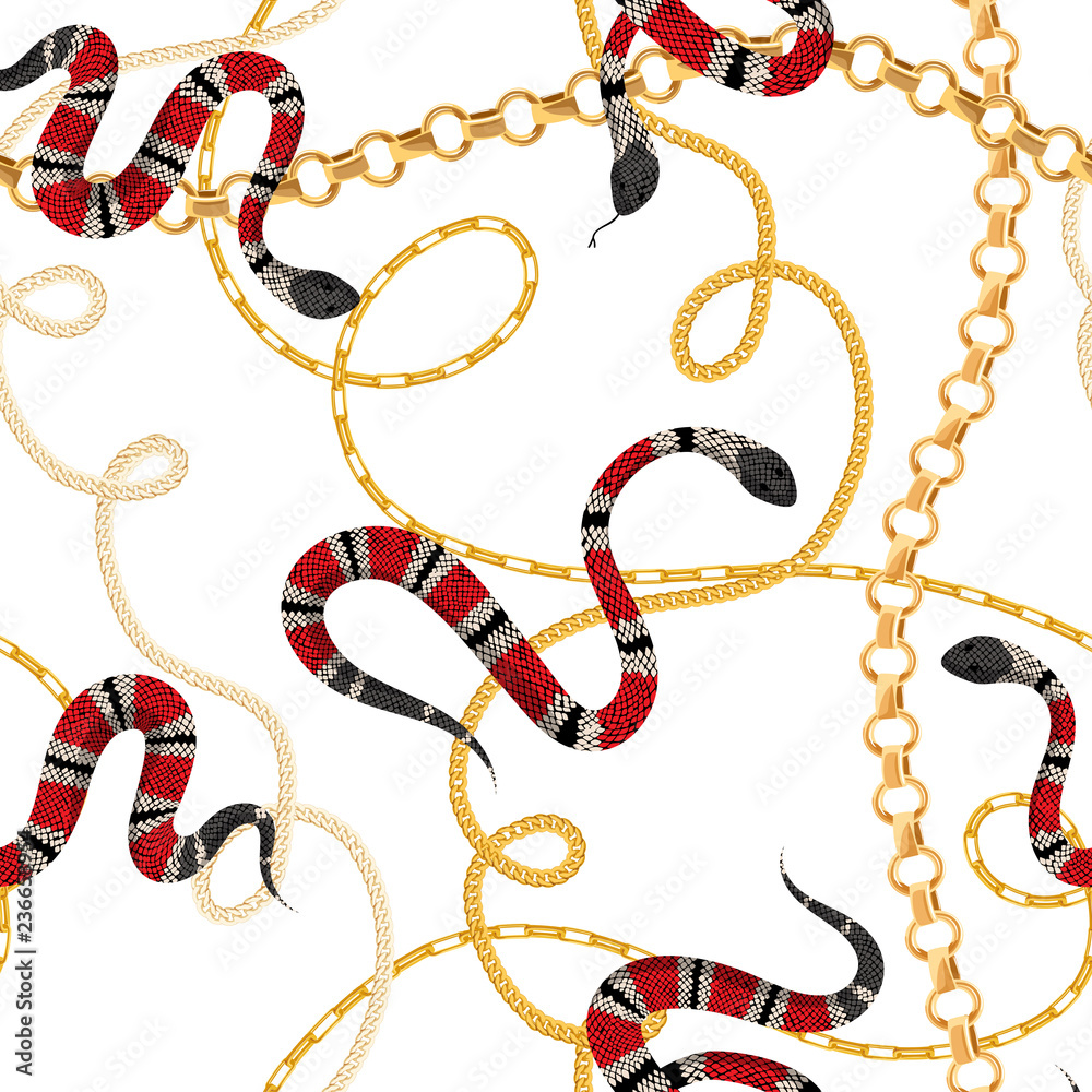 Golden Chains and snakes Seamless Pattern. Fashion Background of Gold ...