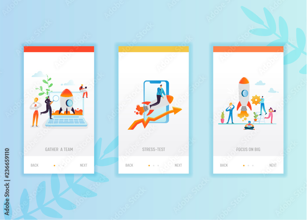 Business startup onboarding screens template. Business people ...