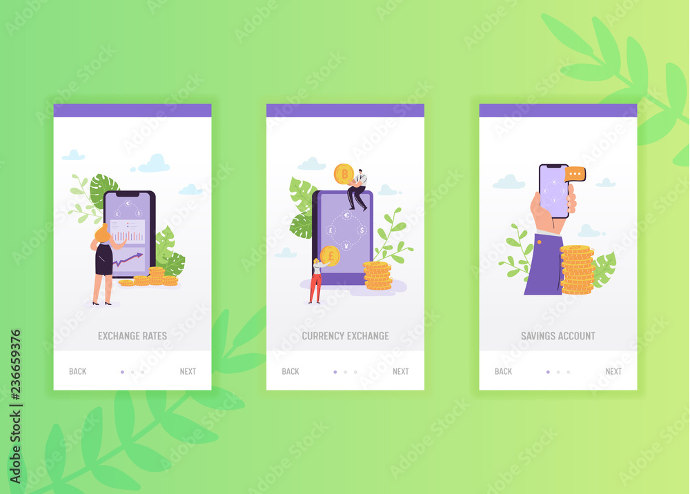 Finance internet banking onboarding screens template. Business ...