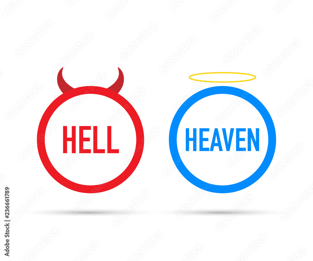 Hell or heaven. Angel and devil symbol. Good and bad on white ...