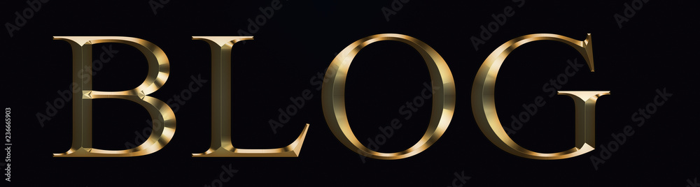 Blog text made from in gold on black background. Shiny festive party ...