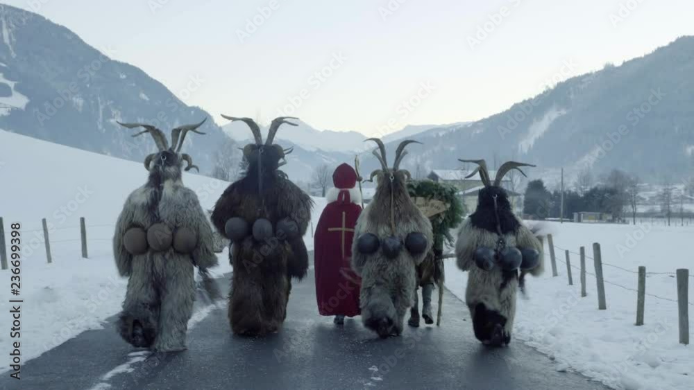 Video Stock A group of Traditional Krampus walks in Gastein Austria ...