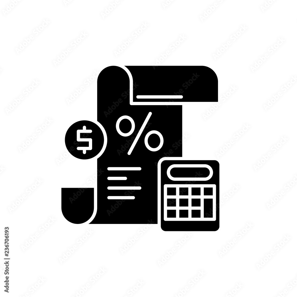 Profit and loss statement black icon, concept vector sign on isolated ...