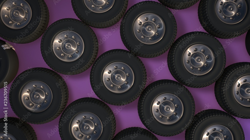Car Wheels Isolated On Purple Background. Top View, 3D Render Stock ...