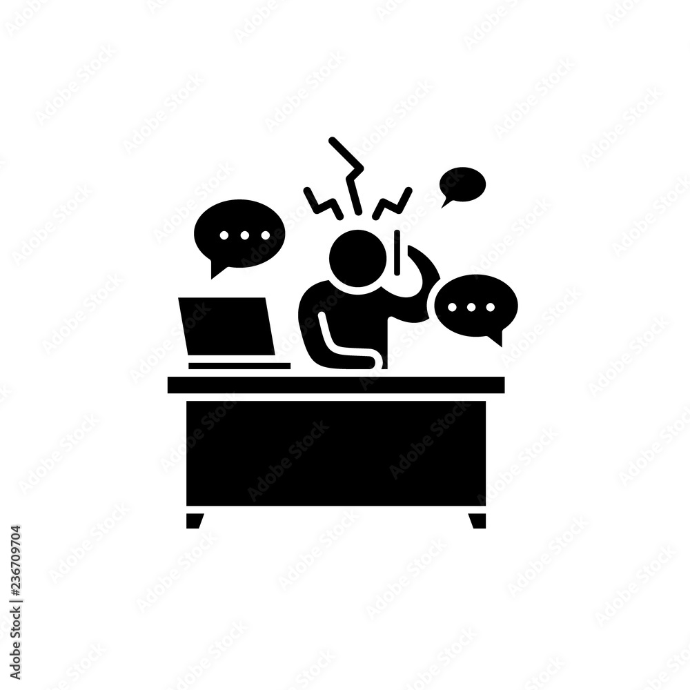 Overwork at work black icon, concept vector sign on isolated background ...