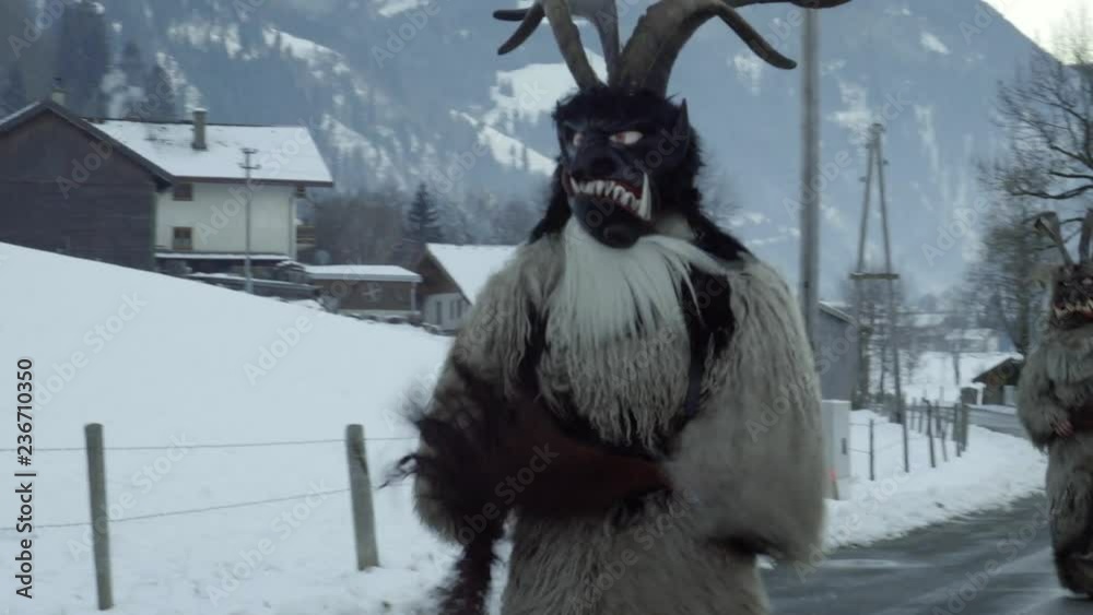 Video Stock Two Traditional Krampus run in Gastein Austria. Folklore ...