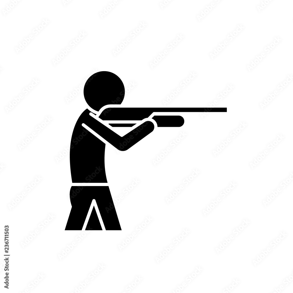 Shooting a gun black icon, concept vector sign on isolated background ...