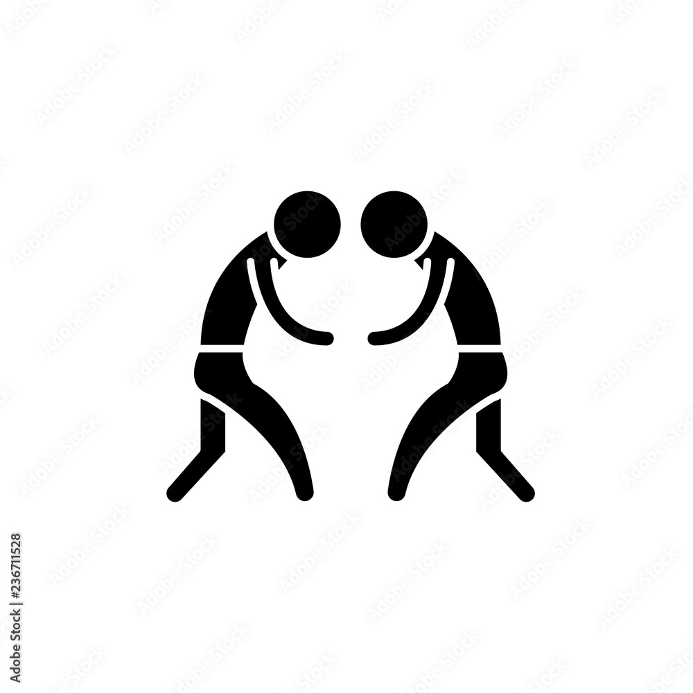 Wrestling black icon, concept vector sign on isolated background ...
