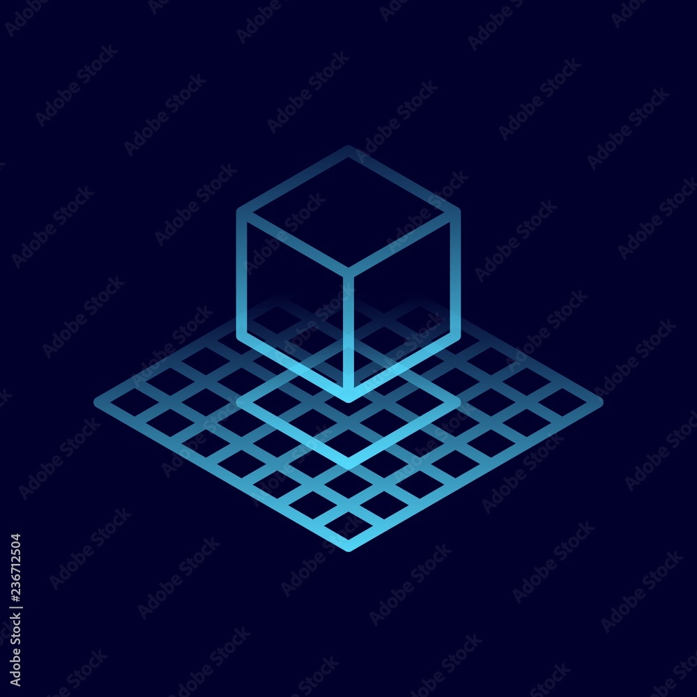 Cube 3D icon. Vector illustration in flat line style. Stock Vector ...