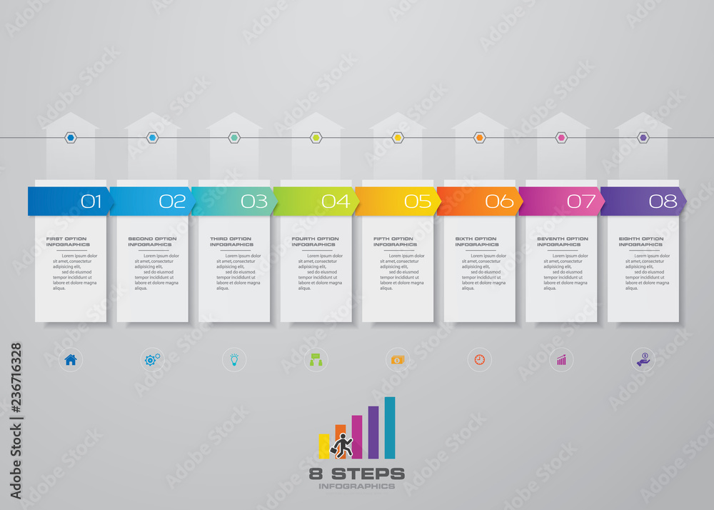 8 steps Timeline arrow infographic element. 8 steps infographic, vector ...