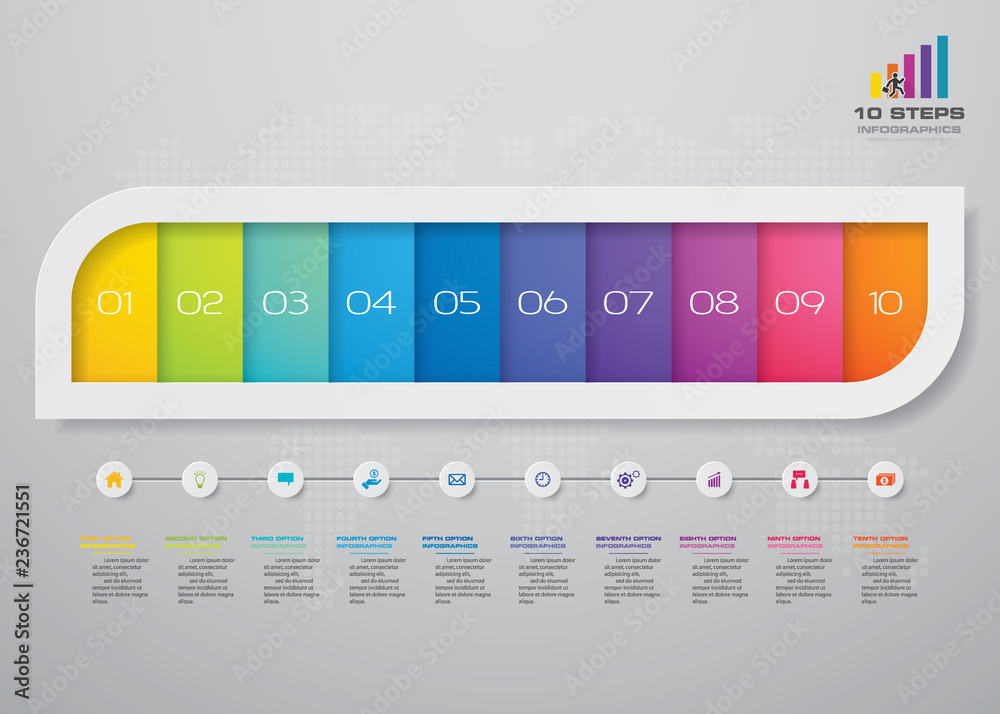 10 steps timeline infographic element. 10 steps infographic, vector ...