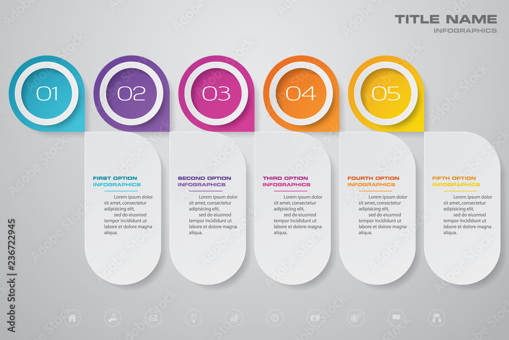 5 steps timeline infographic element. 5 steps infographic, vector ...
