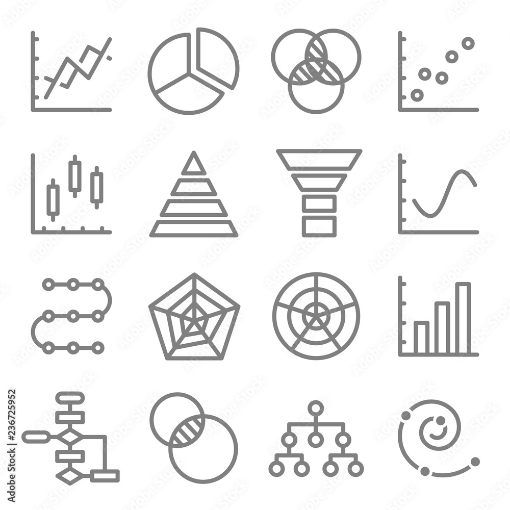 Charts and Diagrams Vector Color Line Icon Set. Contains such Icons as ...