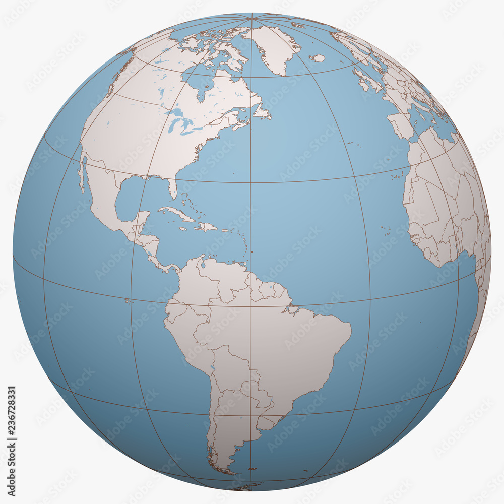 Barbados on the globe. Earth hemisphere centered at the location of ...