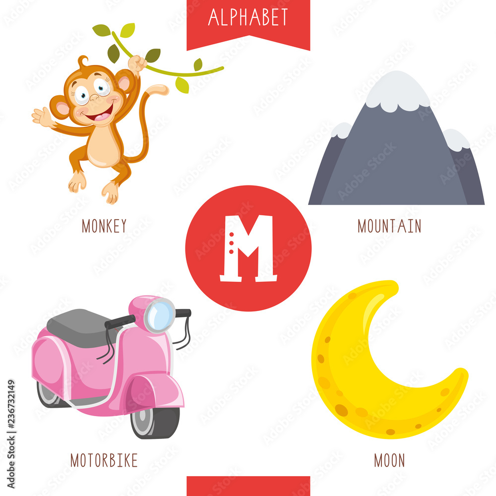 Vector Illustration Of Alphabet Letter M And Pictures Stock Vector ...