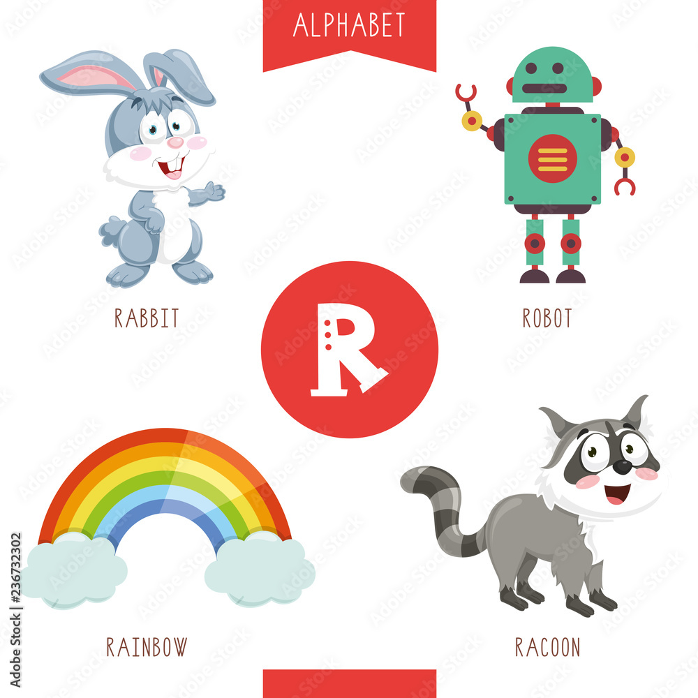 Vector Illustration Of Alphabet Letter R And Pictures Stock Vector ...