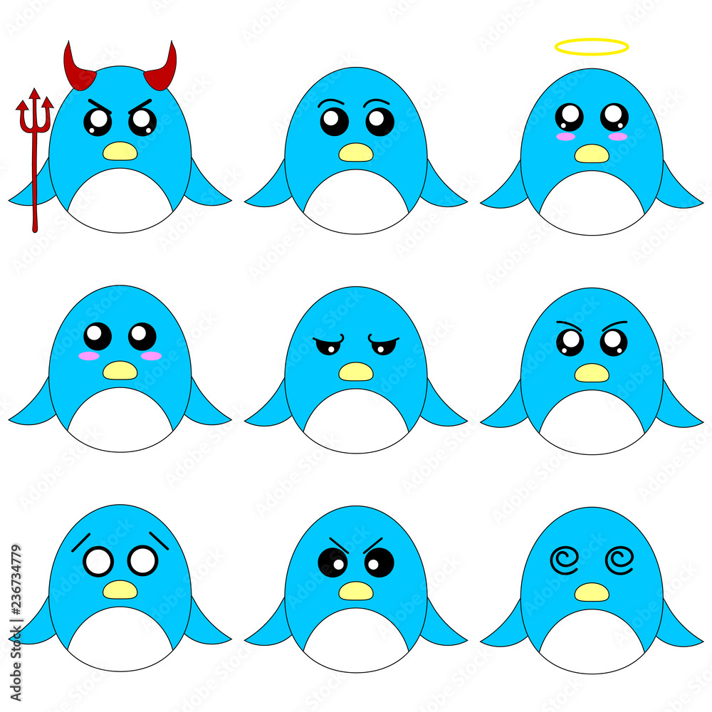 Collection of Penguin Smiley Faces isolated on white background ...