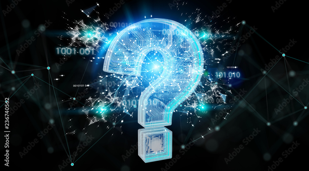 Blue digital question marks background 3D rendering Stock Illustration ...
