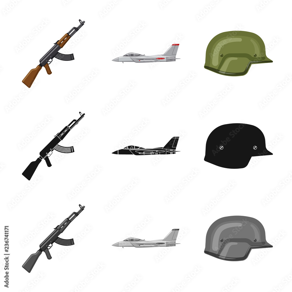Vector illustration of weapon and gun icon. Collection of weapon and ...