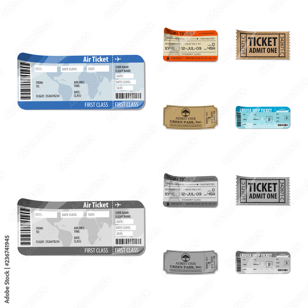 Vector design of ticket and admission icon. Collection of ticket and ...